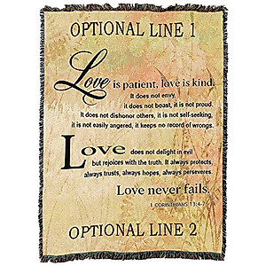 Pure Country Weavers Love is Patient Love is Kind Blanket 3 - Scriptures - 1 Corinthians 13 - Personalized - Custom Wedding Gift Tapestry Throw Woven from Cotton - Made in The USA (72x54)