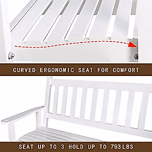 MUPATER Outdoor Patio Hanging Wooden Porch Swing 5FT with Chains, 3-Person Heavy Duty Swing Bench for Garden and Backyard, White