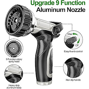 SPECILITE Heavy Duty Metal Garden Hose Reel With 100 Ft 304 Stainless Steel & 9-Pattern Metal Nozzle, 360° Rotation Frame,Wall Mount/Floor Hose Reel,