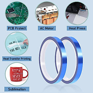 HTVRONT Blue Heat Tape - 10mm X 33m Heat Resistant Tape 2 Rolls Heat Tape, No Residue High Temperature Tape, High Adhesion Heat Tape for Sublimation, Heat Press, HTV Heat Transfer Tape