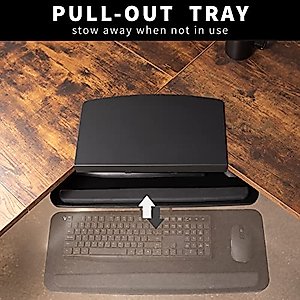 VIVO Adjustable Computer Keyboard and Mouse Platform Tray with Corner Connector, Ergonomic Under Table Desk Mount Drawer for L-Shaped Workstations, Underdesk Shelf, Black, MOUNT-KB03B-C