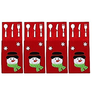 4pcs Christmas Style Cutlery Bags Tableware Storage Bags Cutlery Holding Bags Decor for Celebration Party