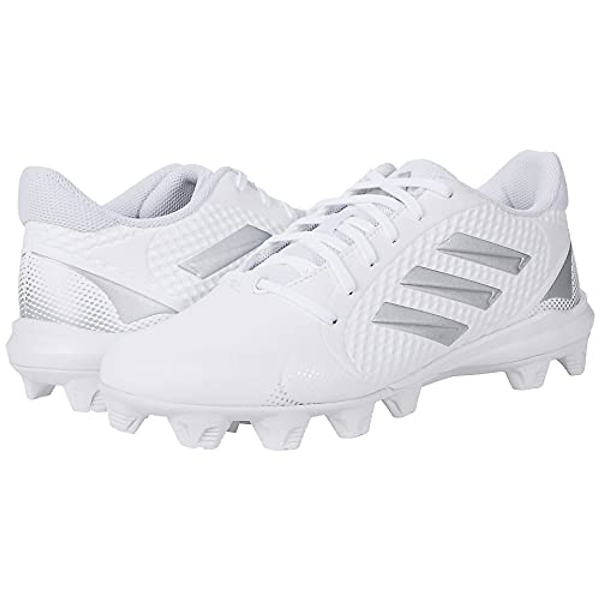 adidas Women's Purehustle 2 MD Baseball Shoe, White/Silver Metallic/Silver Metallic, 10