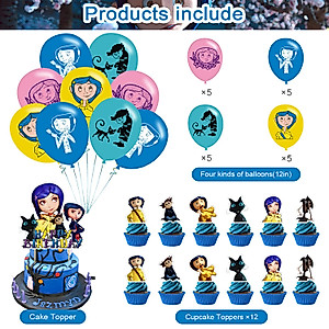 Caroline Theme Birthday Party Decorations,Caroline Party Supply Set for Kids with 1 Happy Birthday Banner , 12 Cupcake Toppers,20 Balloons for Party Decorations