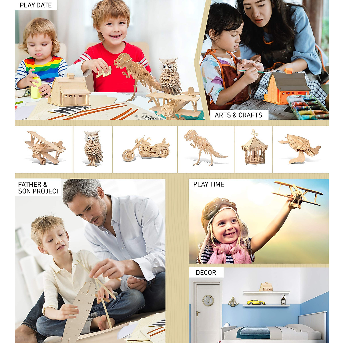 Puzzled 3D Puzzle Farm Barn Set Wood Craft Construction Model Kit, Fun & Educational DIY Wooden Toy Assemble Model Unfinished Crafting Hobby Puzzle to Build and Paint for Decoration 21 Pieces Pack