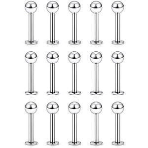 Dyknasz 15PCS 14G Surgical Steel Labret Monroe Lip Ring Studs Cartilage Tragus Helix Conch Earring Stud Barbell Piercing Jewelry for Women 8mm Silvertone