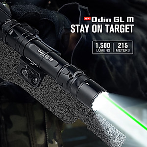 OLIGHT Odin GL M 1500 Lumens MLOK Mount Rechargeable Tactical Flashlight with Green Beam and White LED Combo, Removable Slide Rail Mount and Dual-Button Remote Pressure Switch (Black)