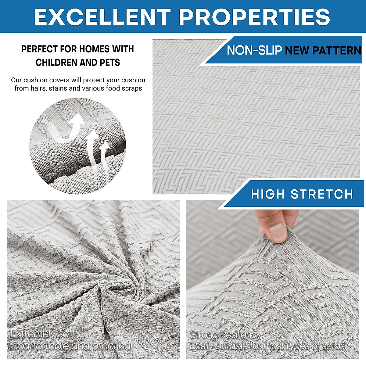 XINEAGE 2025 New 3 Pieces Couch Covers for 2 Cushion Sofa Super Stretch Loveseat Slipcover Pet Dog Universal Slip Cover Anti Slip Love Seat Furniture Protector (Silver Grey, 55"-69")