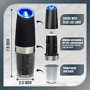 Gravity Electric Salt and Pepper Grinder Gift Set With Black Peppercorns, Himalayan Pink Salt, Adjustable Grind - House Warming Gifts Unique Kitchen Gadget Dad Mom Gifts Christmas Gift Box Mothers Day