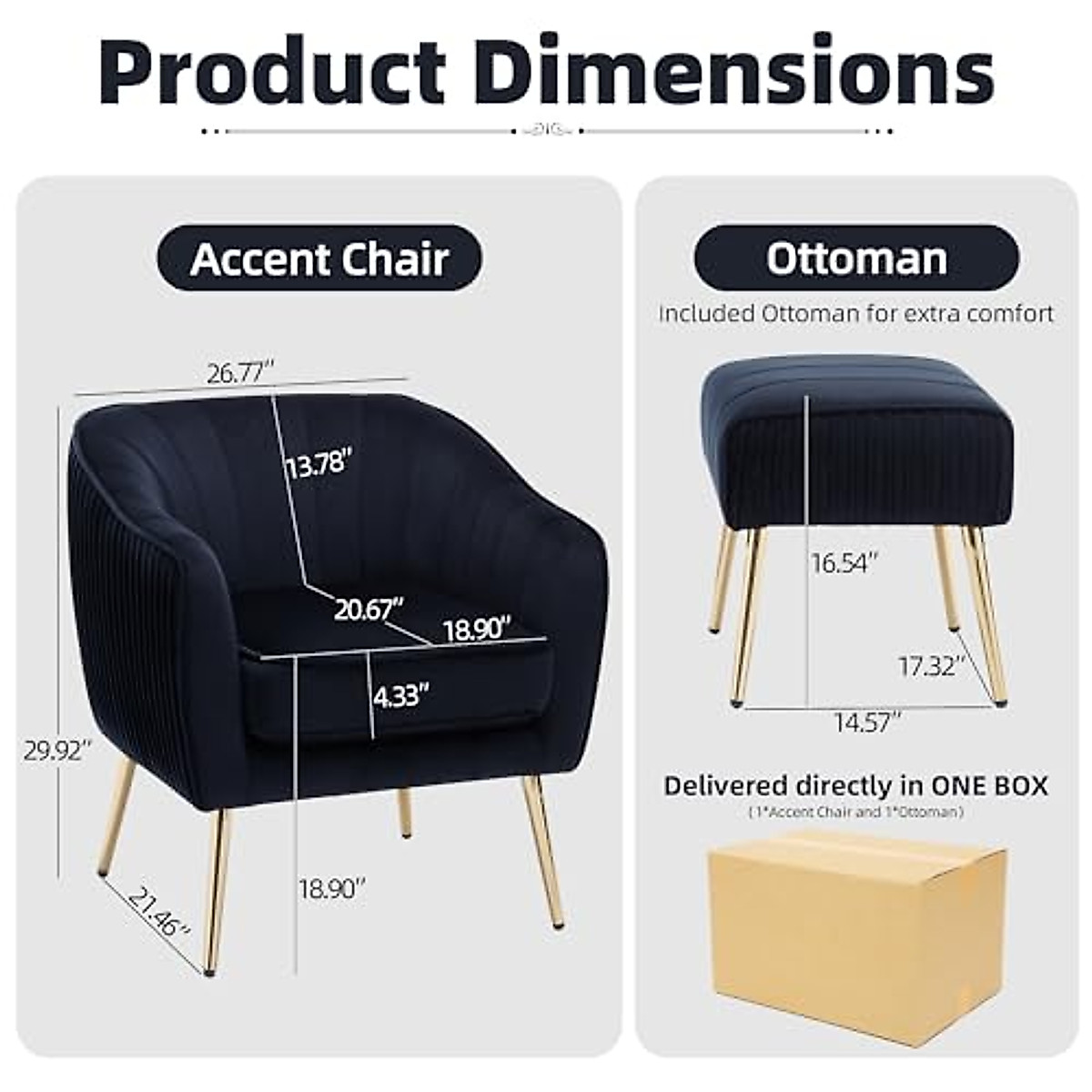 Westice Accent Chair with Ottoman, Upholstered Living Room Chair Velvet Sofa Chair with Footrest for Bedroom Reading Room Apartment Office, Black