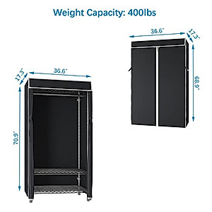 VIPEK V1S 3 Tiers Garment Racks with Cover Clothing Rack for Hanging Clothes Free Standing Wardrobe Closet for Small Spaces Heavy Duty Clothes Rack, Black Rack with Black Oxford Fabric Cover