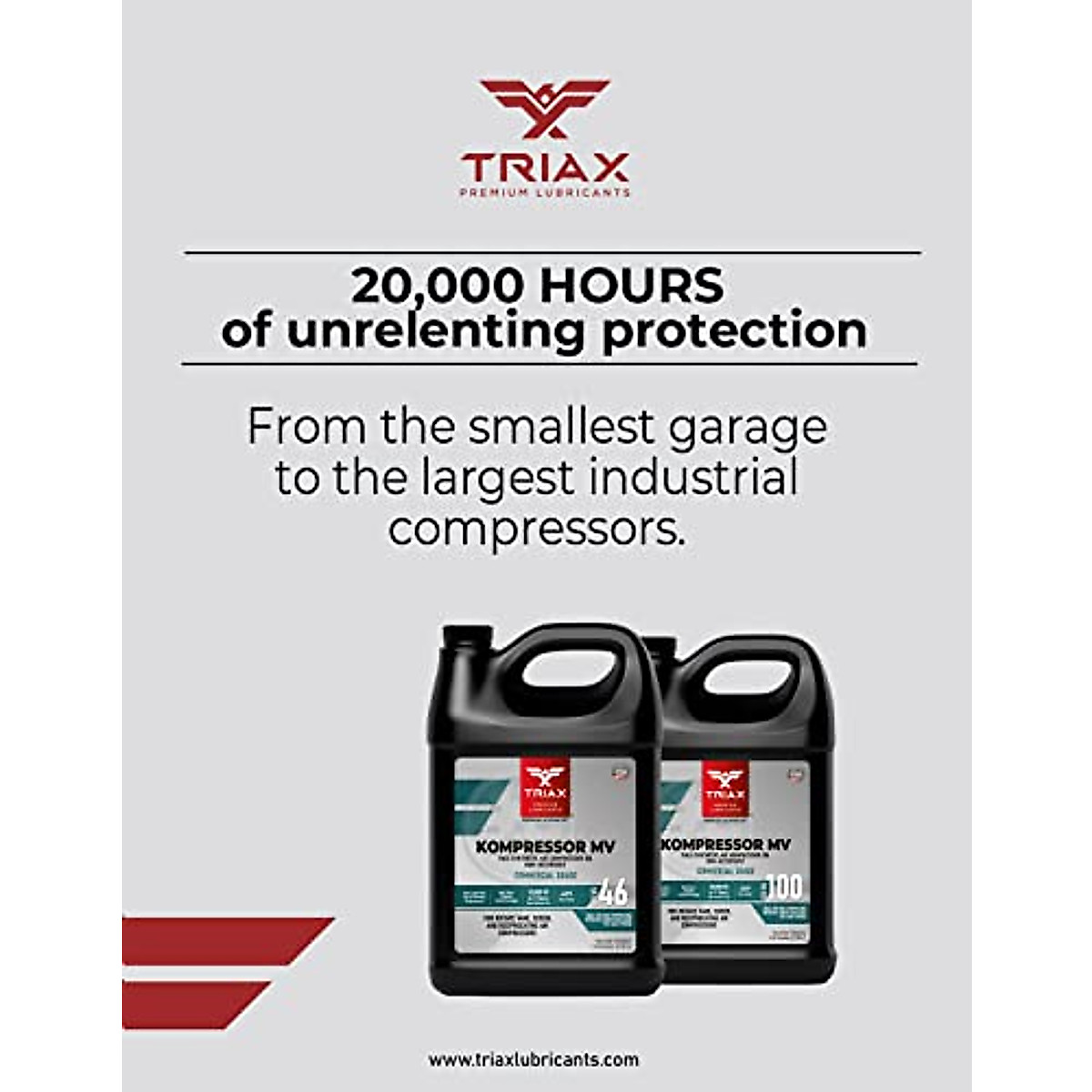 TRIAX Kompressor MV ISO 46, Multi Vis, Full Synthetic Air Compressor Oil, Non-Detergent, Rotary, Vane, Screw, Reciprocal, High Temp, 20,000 Hour Life (1 Gallon)