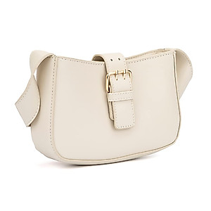 Olivia Miller Women's Fashion Gabriella Off White PU Vegan Leather Shoulder Bag w Buckle Detail n Magnetic Snap, Casual 90's Y2K Retro Purse Handbag