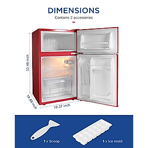 Northair 2-Door Mini Refrigerator with Freezer Compact Fridge with Removable Basket and Shelves 3.2 Cu Ft Red