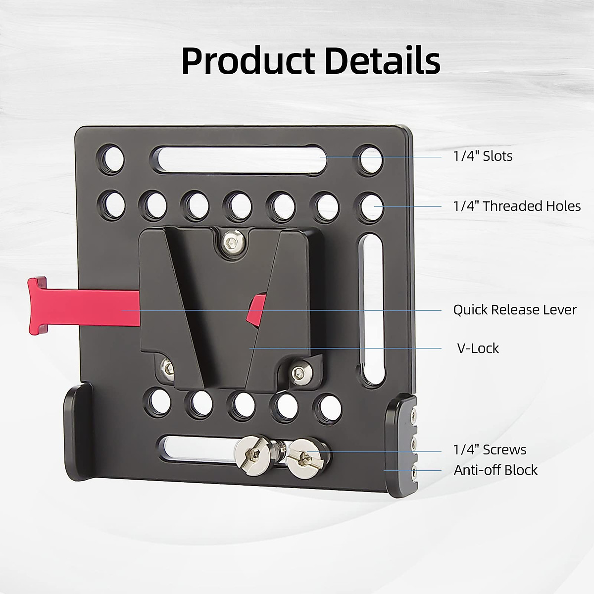 Nitze V Mount Plate, V-Lock Battery Mounting Plate with 1/4" Screws and Multiple Threaded Holes - N21B