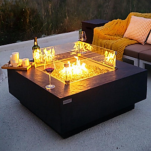 Bergen Concrete Fire Pit 40" x 40" Outdoor Patio Firepit Includes Fire Glass Modern Fire Pits & Outdoor Fireplaces for Garden, Deck, Indoor & Outdoor Heating
