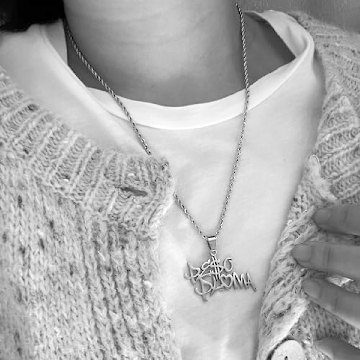 Holy rose Rapper Necklace with Rope Chain Merch Outfit Signature Neckace for Men women Gift for Fans(wihte)