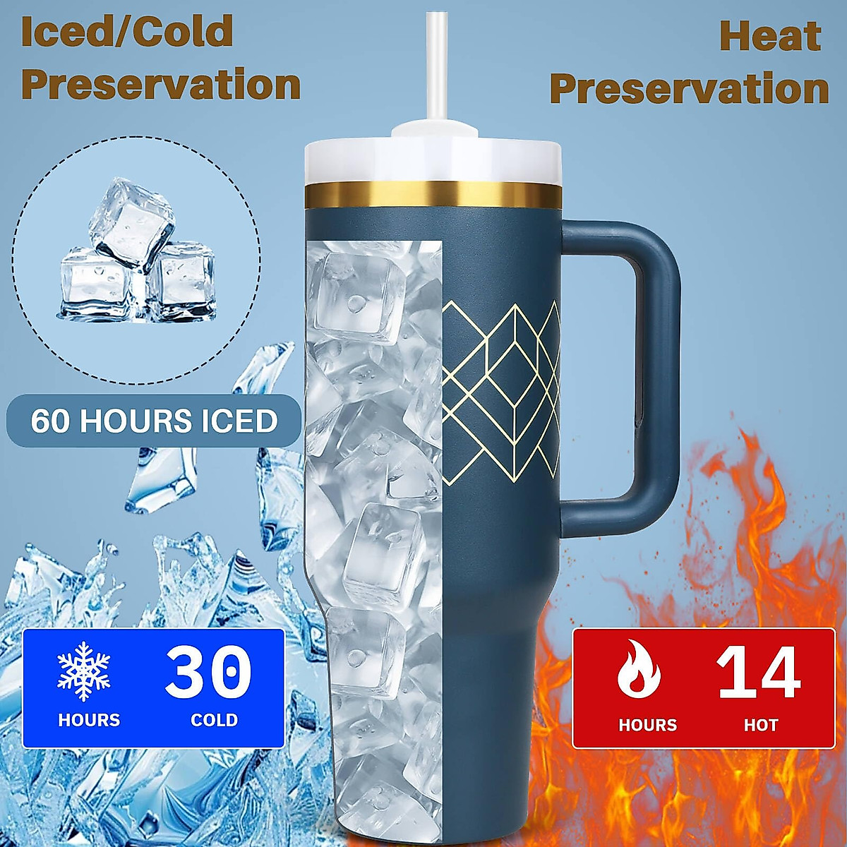 QXV 30 oz Tumbler with Handle and Straw Lid Insulated Reusable Stainless Steel Water Bottle Travel Mug Iced Coffee Cup Travel Mug for Hot and Cold Beverages, BPA-Free, 100% Leakproof Bottle