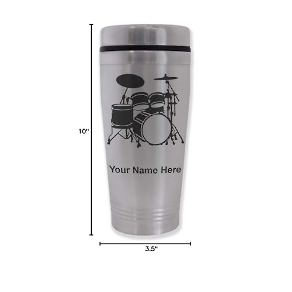 LaserGram 16oz Commuter Mug, Drum Set, Personalized Engraving Included