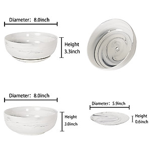 Fengson 8in Pink Marble Pattern Large Round Succulent Planter Pot Modern Flower Pot Indoor and Outdoor Planter with Marble Tray and Drainage Holes