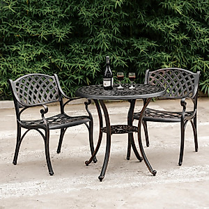PATIO-IN Cast Aluminum Patio Dining Chairs Set of 2 Outdoor Patio Bistro Chairs with Armrest,Metal Patio Furniture Chair Set for Garden,Patio Chair Bronze