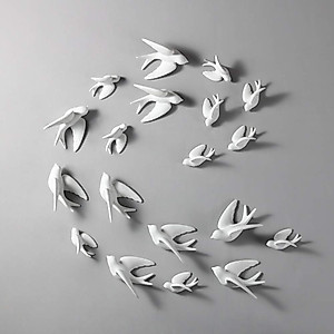 IFFUNNI White Ceramic Birds - Set of 6 pcs Ceramic Birds Swallows Wall Art Design Figurine Statue Collection Home Garden Décor