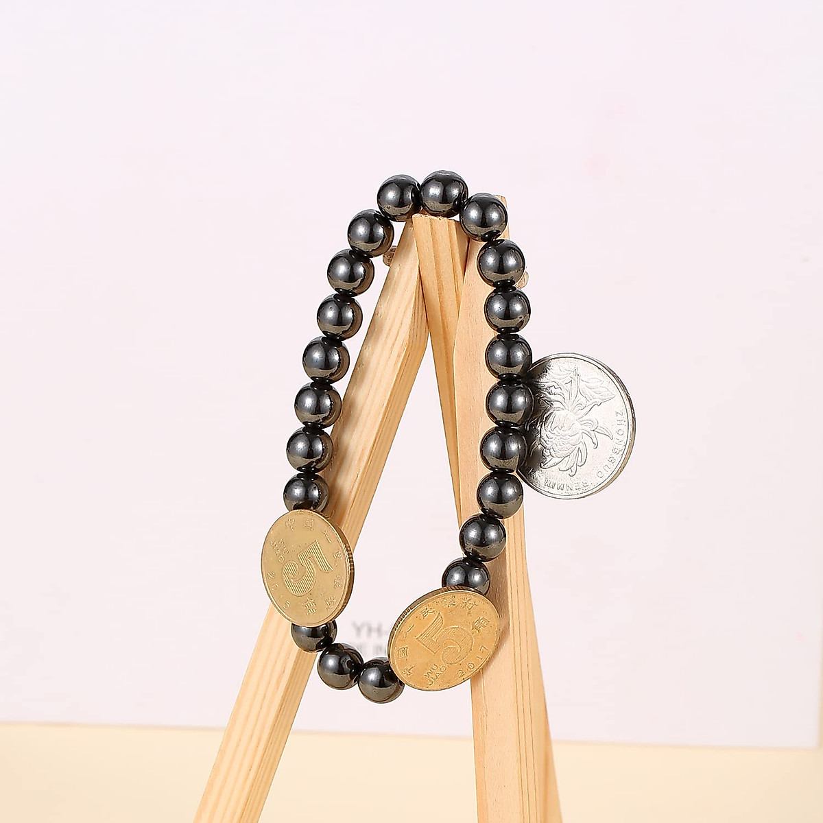 BYSON 4 Pcs/Set Black Hematite 8mm Ball Bead Magnet Stone Bracelet for Women Men Elastic Stretch Beaded Bracelets Jewelry Unisex