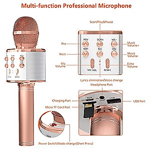 OVELLIC 2 Pack Karaoke Microphone for Kids, Wireless Bluetooth Karaoke Microphone for Singing, Portable Handheld Mic Speaker Machine, Gifts Toys for Girls Boys Adults All Age (Rose Gold)