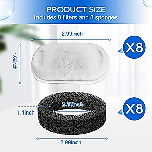 MyfatBOSS Cat Water Fountain Filter, 16 pack Pet Fountain Filter Replacement Compatible with Petlibro 67oz/2L & 101oz/3L Stainless Steel Pet Water Fountain, Tomxcute 108oz/3.2L Fountain with Sponge