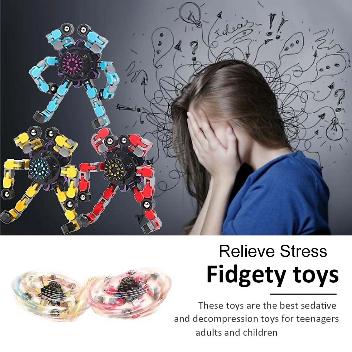 Spinning Top Toy - DIY Deformable Stress Relief Toy Decompression Fingertip Spinner Toy New Transformable Creative Mechanical Gyro Toy for Kids(red)