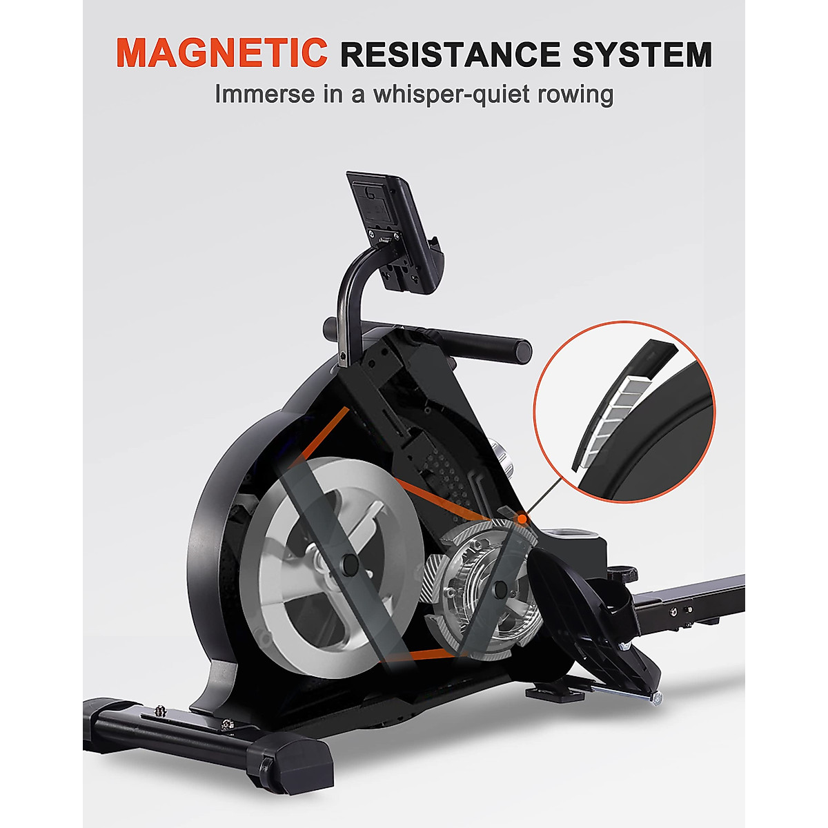 ECHANFIT Magnetic Rowing Machine for Home use，Foldable Rower Whit 350 LB Weight Capacity 16 Levels，Rower Machine Whit Adjustable Resistance LCD Monitor and Tablet Holder