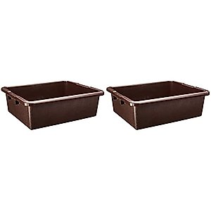 Rubbermaid Commercial Products Standard Bus/Utility Box, 7.125-Gallon, Brown, Plastic, Heavy Duty Plastic Restaurant Tub/Dish Washing Box for Kitchen Organization/Storage (Pack of 2)