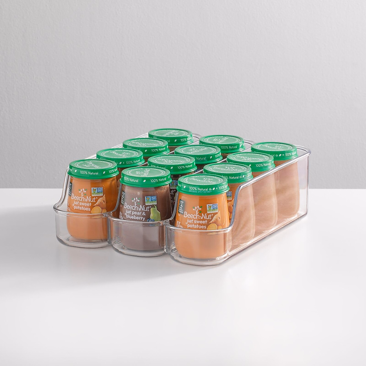 mDesign Small Plastic Kitchen Storage Organizer Divided Bin for Tall Skinny Soda/Pop Cans - 3 Compartments for Kitchen, Pantry, Refrigerator - Clear