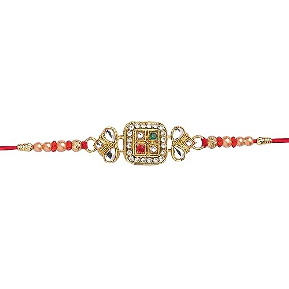 Rakhi Bracelet or Thread for Brother for Raksha Bandhan Handmade Colourful Silk Thread and Beads Design Rakhi Rakshabandhan Bracelet with Resin & Glass Stones in Kundan Desi