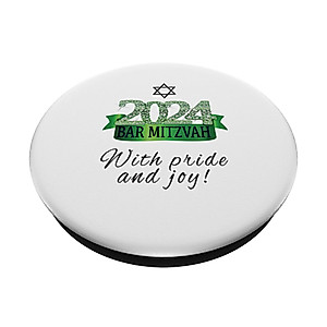 2024 Bar Mitzvah I Pride & Joy I White Green Banner Decor PopSockets Standard PopGrip