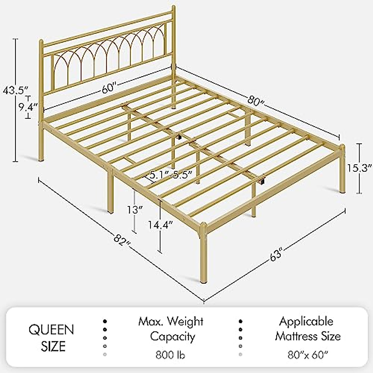 Yaheetech Queen Size Bed Frame Metal Platform Bed with Petal Accented Headboard, Mattress Foundation with Spacious Underbed Storage,No Box Spring Needed, Easy Assembly Queen Bed Frame, Antique Gold