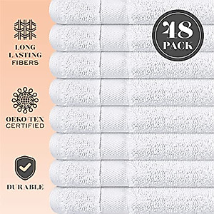 Wealuxe White Washcloths for Body and Face Towel, Cotton Wash Cloths Bulk 48 Pack, Flannel Spa Fingertip Wash Clothes 12x12 Inch, Soft Absorbent Gym Towels