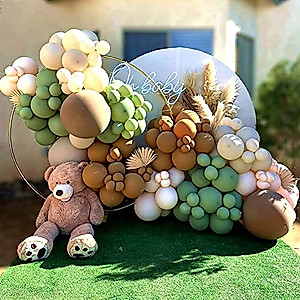 DIY Sage Green Balloon Garland Kit - 137pcs Matte Green Nude Neutral and Brown Balloons, for Birthday, Teddy Bear Baby Shower, Wedding, Boho Party Decorations, Jungle Safari Woodland Party Supplies