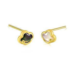 CHOW SANG SANG Cultural Blessings Daily Bliss 999 24K Solid Gold Lucky Ruyi Cloud with Mother of Pearl Stud Earrings for Women 92498E