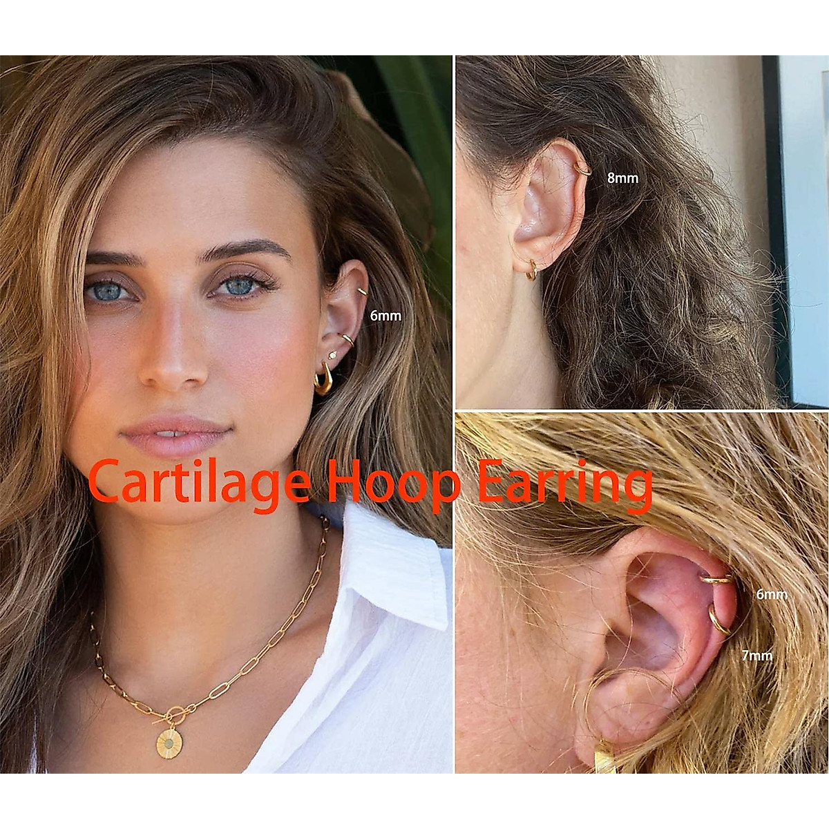 Small Gold Hoop Earrings for Women Set: 5 Pairs Lightweight 14K Gold Minimalist Huggie Hoop Earrings Cartilage Hoop Earring Helix Earring Tiny Gold Hoops for Women Men 1.6MM Thickness Hypoallergenic Earring Sets for Multiple Piercing (14K Gold - 5 Pairs(6