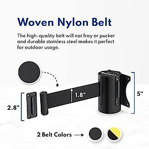 New Star Foodservice 1028829 16 Foot Fixed Wall Mount Retractable Belt Barrier, Black Belt