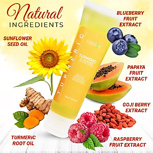 Turmeric Face Wash, Turmeric Clear Skin Liquid Soap – 100% Natural Anti Aging Exfoliating Turmeric Facial Cleanser for Spots, Clearing Acne Scars, Age Spots, Sun Damage, Discoloration – Turmeric Soap