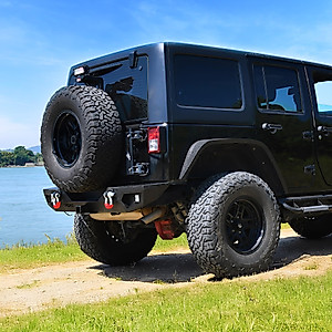 OEDRO Rear Bumper Compatible for 2007-2018 Jeep Wrangler JK Unlimited, Rock Crawler Bumper with Hitch Receiver & 2X LED Lights Off Road Textured Black