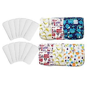 KaWaii Baby Reusable Newborn Cloth Diapers, Waterproof Washable Pocket Nappy, 6 Diapers + 12 Diaper Inserts Boys Girls 6–22 Pounds/0-18 Months