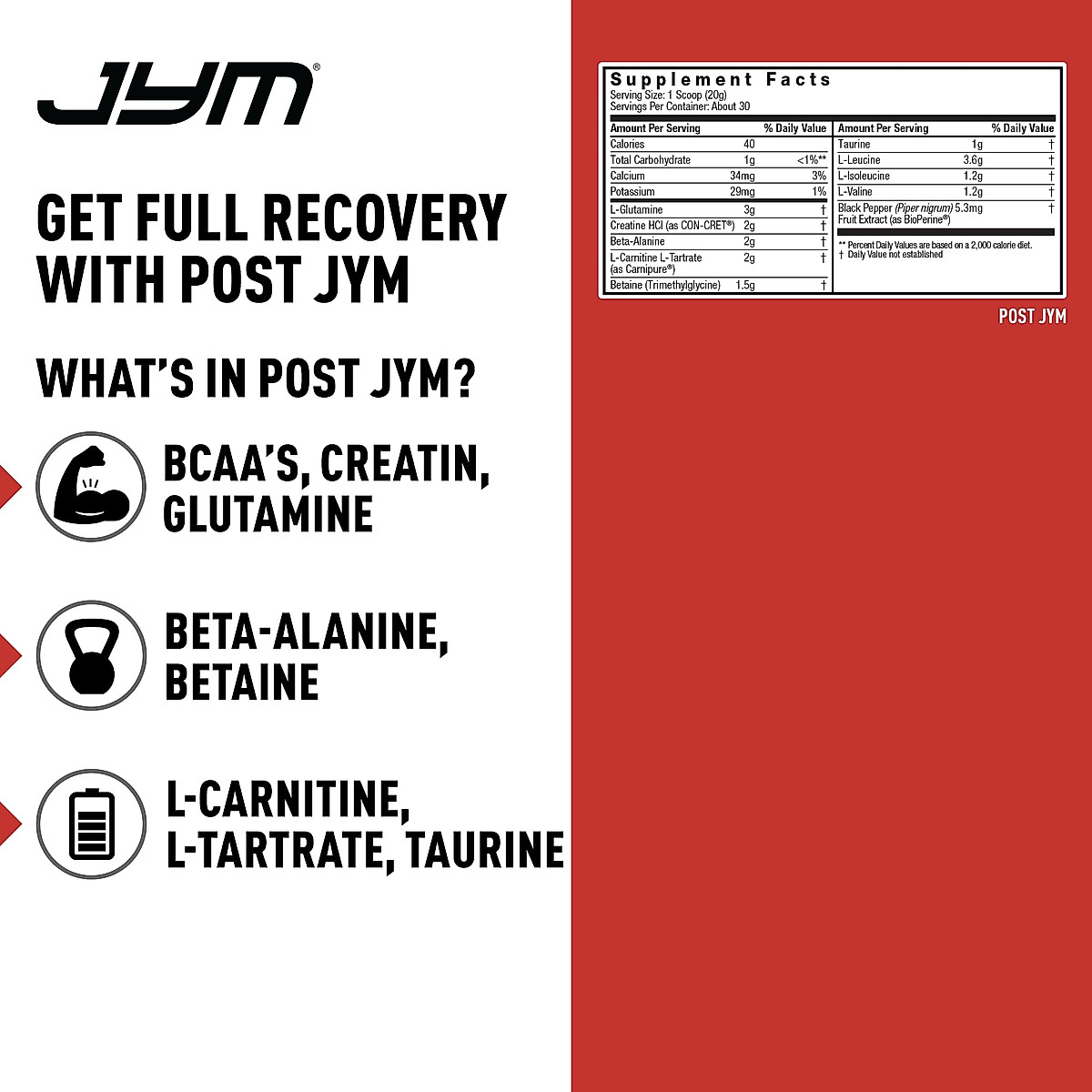 Post JYM Active Matrix - Post-Workout with BCAA's, Glutamine, Creatine HCL, Beta-Alanine, and More | JYM Supplement Science | Mandarin Orange Flavor, 30 Servings, 1.3 Pound (Pack of 1)