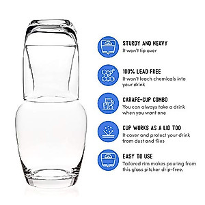 Trinkware Bedside Carafe With Tumbler - Clear Glass - 2 Piece Water Pitcher And Cup Night Set