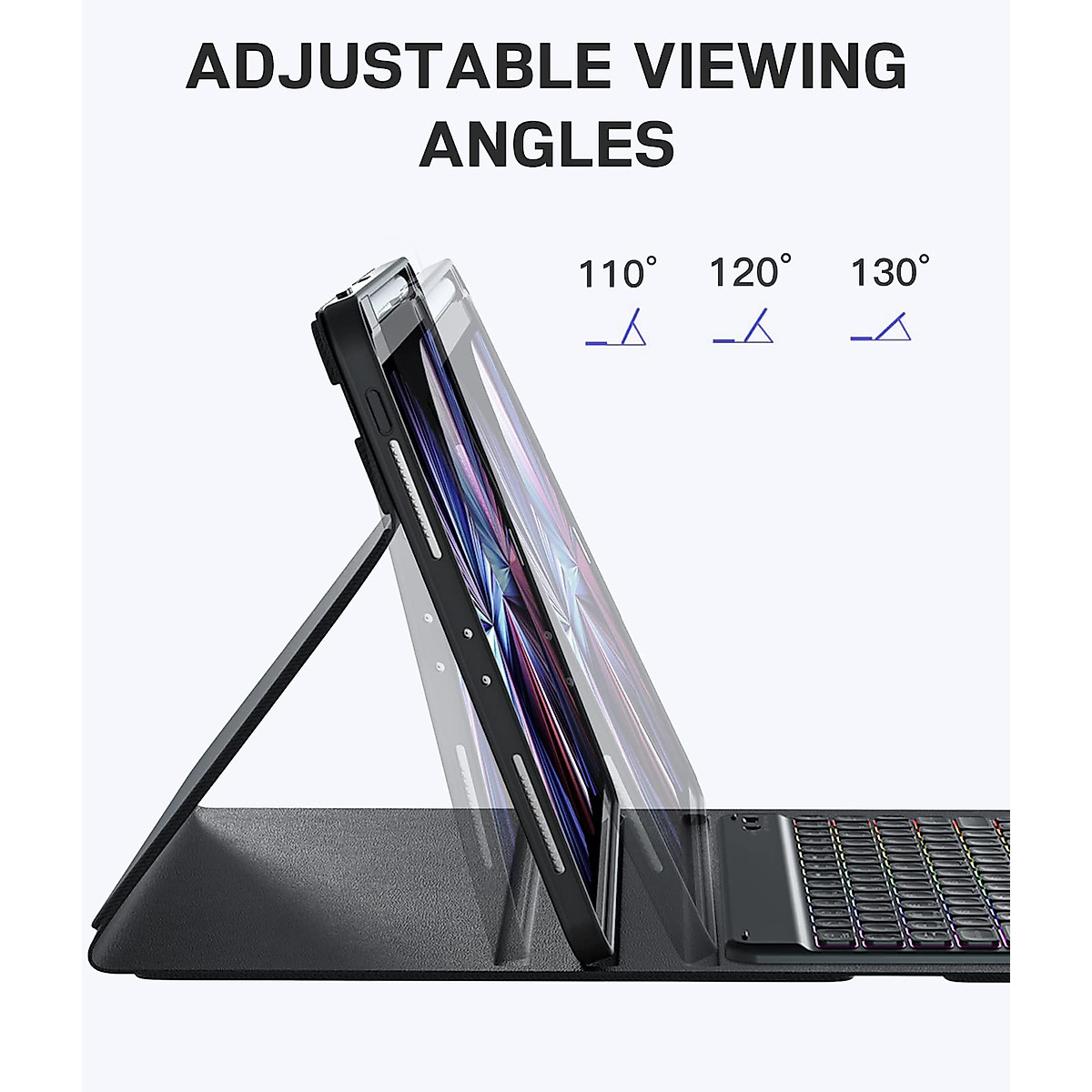 Harvopu for iPad Pro 11 inch Case with Keyboard - 7 Color Backlit Detachable Bluetooth Keyboard for iPad Pro 11-inch 2022(4th Generation)/2021(3rd Gen)/2020(2nd Gen), Black