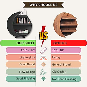 MMOBILITY CHAMAMA Moon Shelf, Essential Oil Shelf, Moon Wall Decor, Crystal Display Shelf, Moon Shaped Shelf for Crystals, Moon Decor, Wooden Moon Shelf, Bathroom Decor, Crystal Shelf (Black)