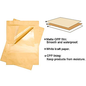 IDEALUX Stand Up Kraft Pouch Bags,Reusable Zip Lock Sealing and Notch Matte Transparent Window Bags, Resealable Zip Lock Food Storage Bag,10.3x6.3+3.14 Inches,Pack of 50