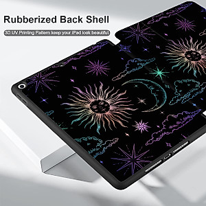 DONGKE Case Compatible with iPad 10.2 Inch 2021 2020 2019 iPad 9th/8th/7th Generation with Pencil Holder, Slim Stand Protective Case with Soft TPU Back, Auto Sleep/Wake Cover, Sun & Moon